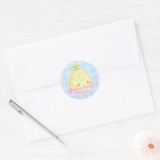 Kawaii Pineapple in Cute Pink Floatie Sticker | Zazzle