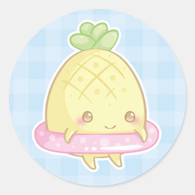 Kawaii Pineapple in Cute Pink Floatie Sticker | Zazzle