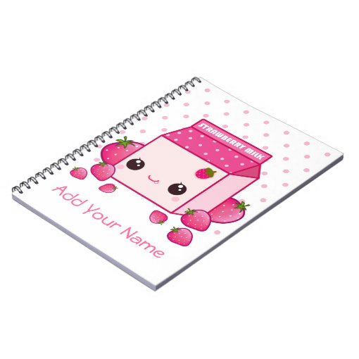 Kawaii pink milk carton with strawberries notebook | Zazzle