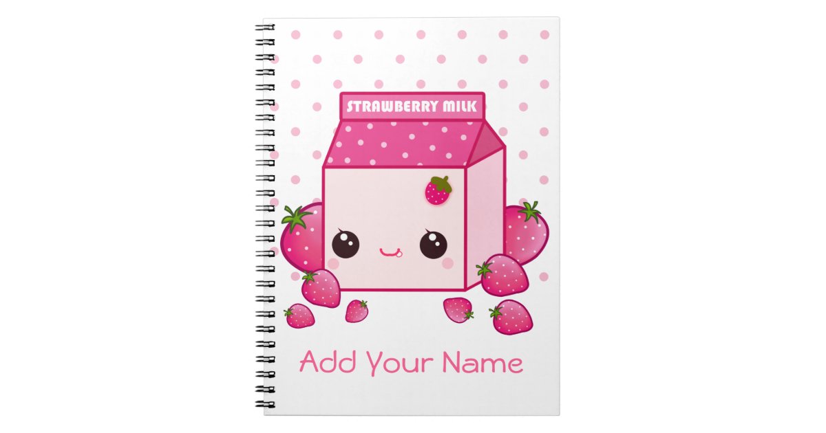 Kawaii pink milk carton with strawberries notebook | Zazzle