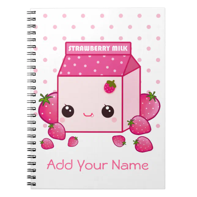 Kawaii pink milk carton with strawberries notebook | Zazzle
