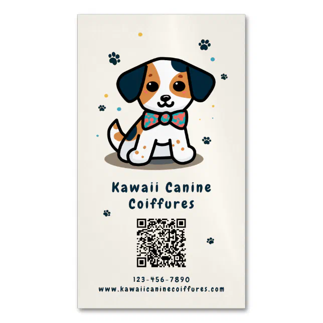 Kawaii puppy qr code dog grooming business card magnet | Zazzle