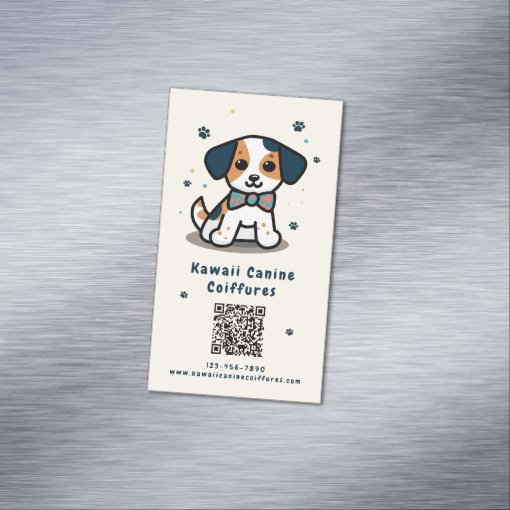 Kawaii puppy qr code dog grooming business card magnet | Zazzle