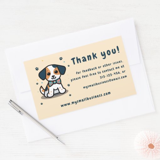 Kawaii puppy thank you business information rectangular sticker | Zazzle