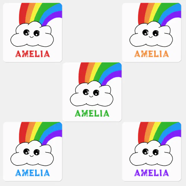 Kawaii Rainbow and Cloud Kid's Name Kids' Labels | Zazzle
