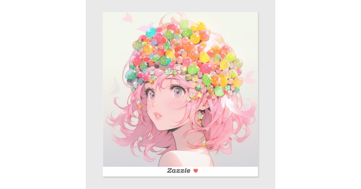 Kawaii Rainbow Pastel Candy Mushroom Anime Girl Sticker | Zazzle