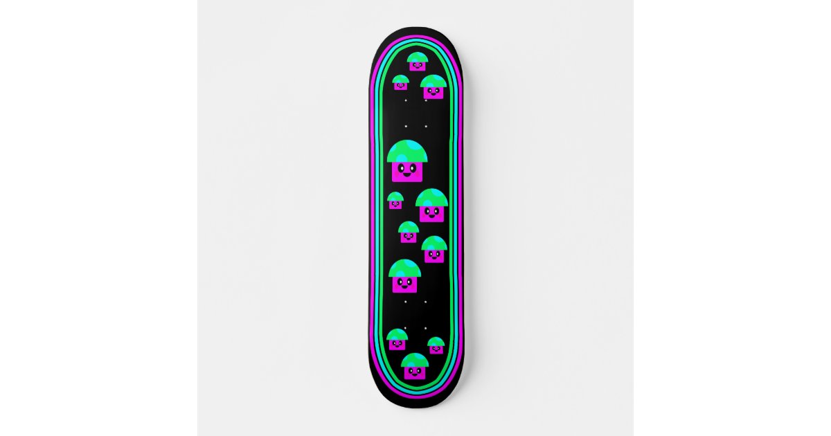Kawaii Rave Neon Mushrooms Skateboard | Zazzle