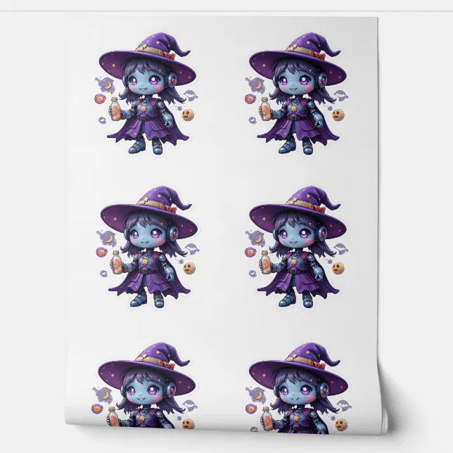Kawaii Robot Witch Girl Cute Futuristic Witch Home Wallpaper | Zazzle