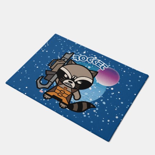 Kawaii Rocket Raccoon In Space Doormat | Zazzle