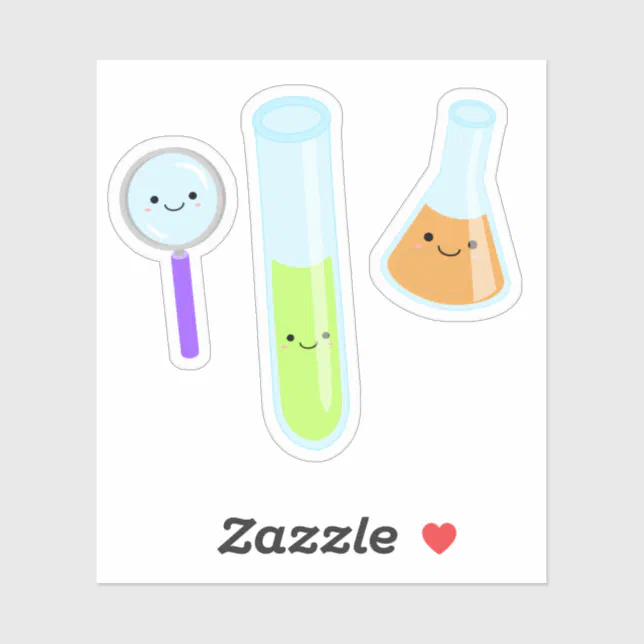 Kawaii Science Test Tube Beaker Magnifying Glass Sticker | Zazzle