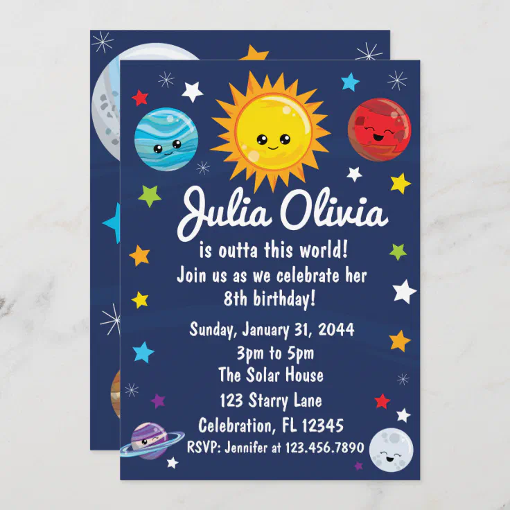 Kawaii Solar System Outta This World Birthday Invitation | Zazzle