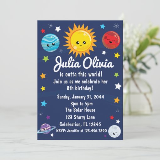 Kawaii Solar System Outta This World Birthday Invitation | Zazzle