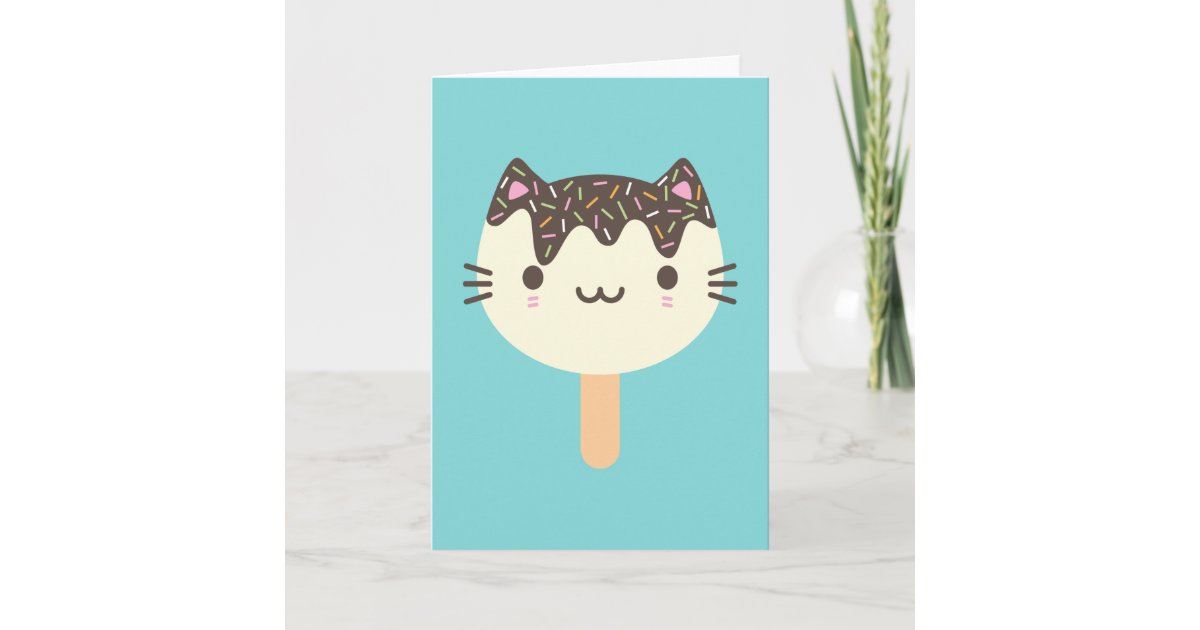 Kawaii Summer Ice Lolly Popsicle Cat Card | Zazzle
