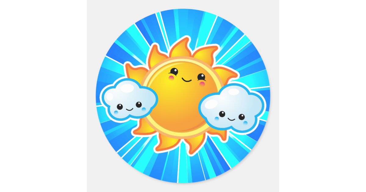 Kawaii Sunny Day Classic Round Sticker | Zazzle