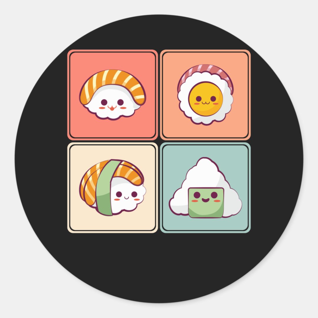 Kawaii Sushi Anime Cute Japanese Food Lover Classic Round Sticker | Zazzle