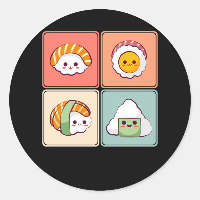 Kawaii Sushi Anime Cute Japanese Food Lover Classic Round Sticker | Zazzle