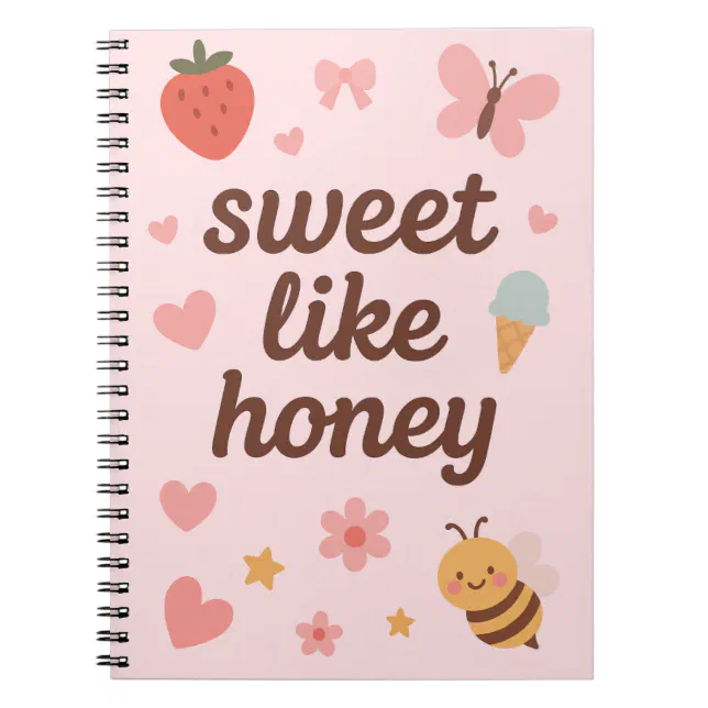 Kawaii Sweet Girl Pink Bee Aesthetic – Cute Design Notebook | Zazzle
