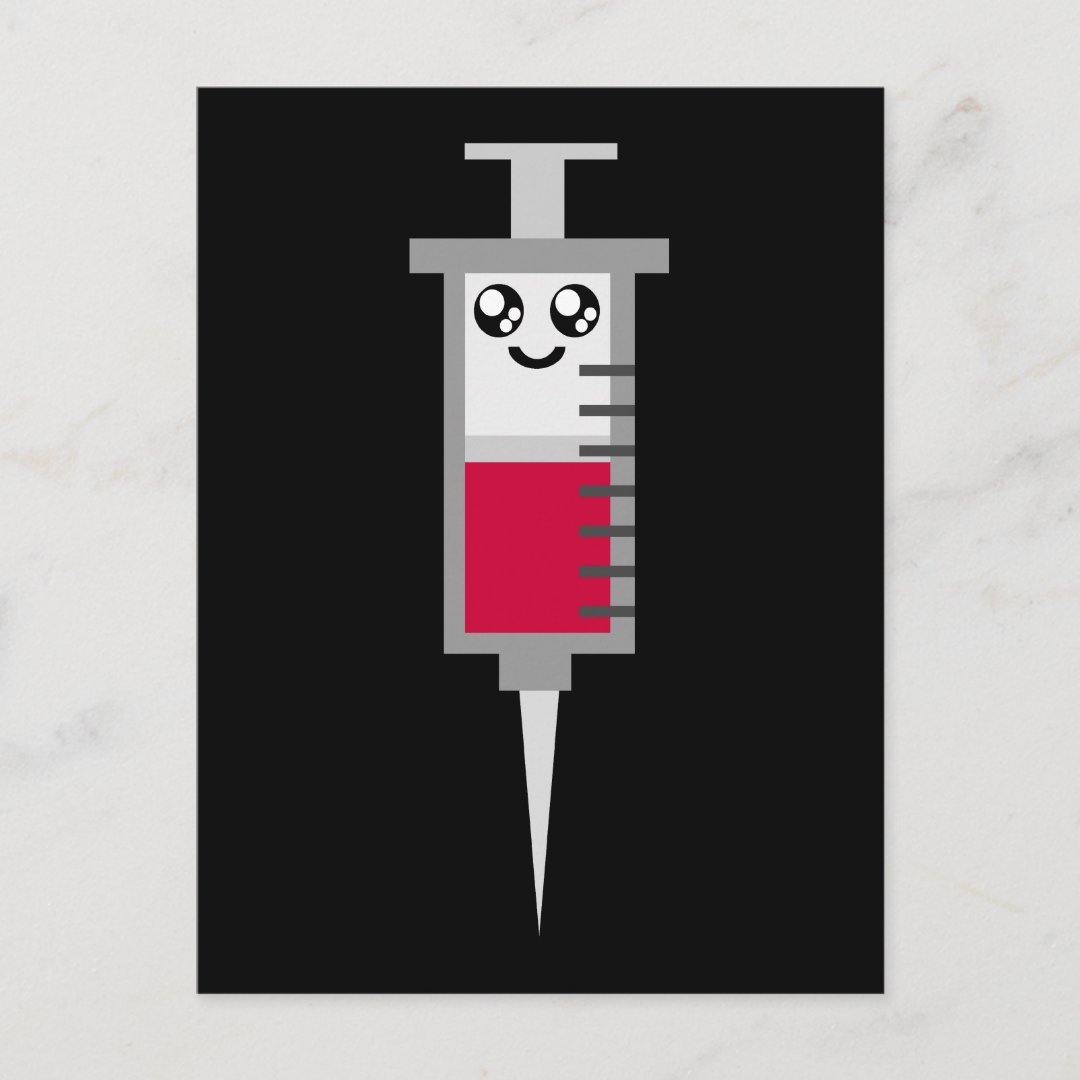 KAWAII SYRINGE SHOT MEDICAL HAPPY FACE POSTCARD | Zazzle