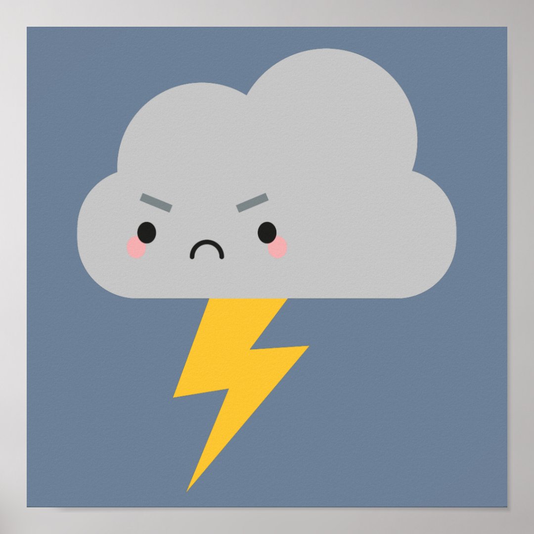 Kawaii Thunder & Lightning Cloud Poster | Zazzle