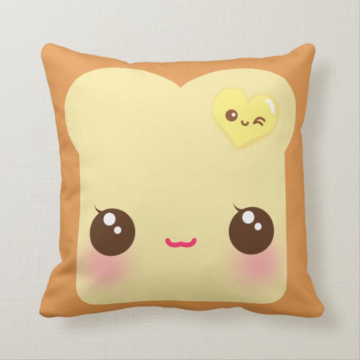 Kawaii toast with cute heart butter throw pillow | Zazzle.com