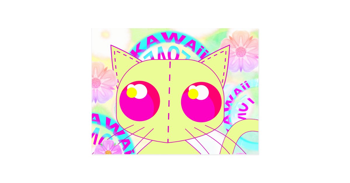 Kawaii toy cat yellow anime illustration postcard | Zazzle.com