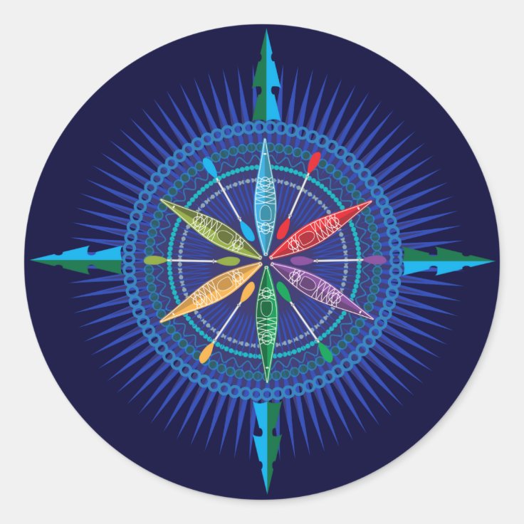 Kayak Compass Rose sticker | Zazzle