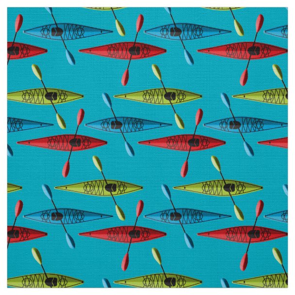 Kayaker Kayak Canoes Pattern in Blue and Beige Fabric | Zazzle