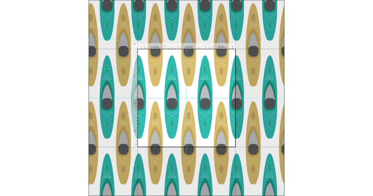 Kayaker Kayak Canoes Pattern in Blue and Beige Fabric | Zazzle
