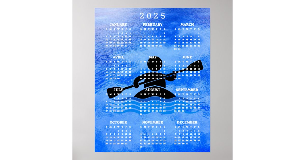 Kayaking Design 2025 Calendar Poster | Zazzle
