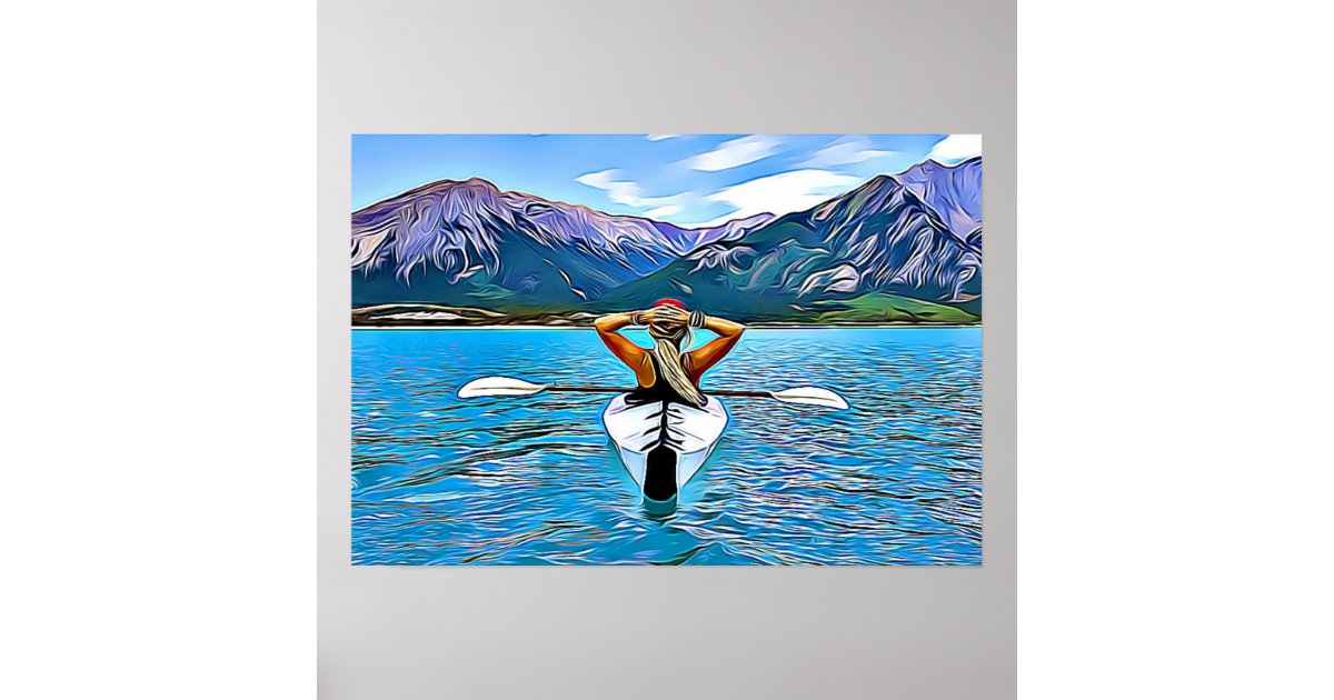 Kayaking on the Ocean by the Mountains Poster | Zazzle