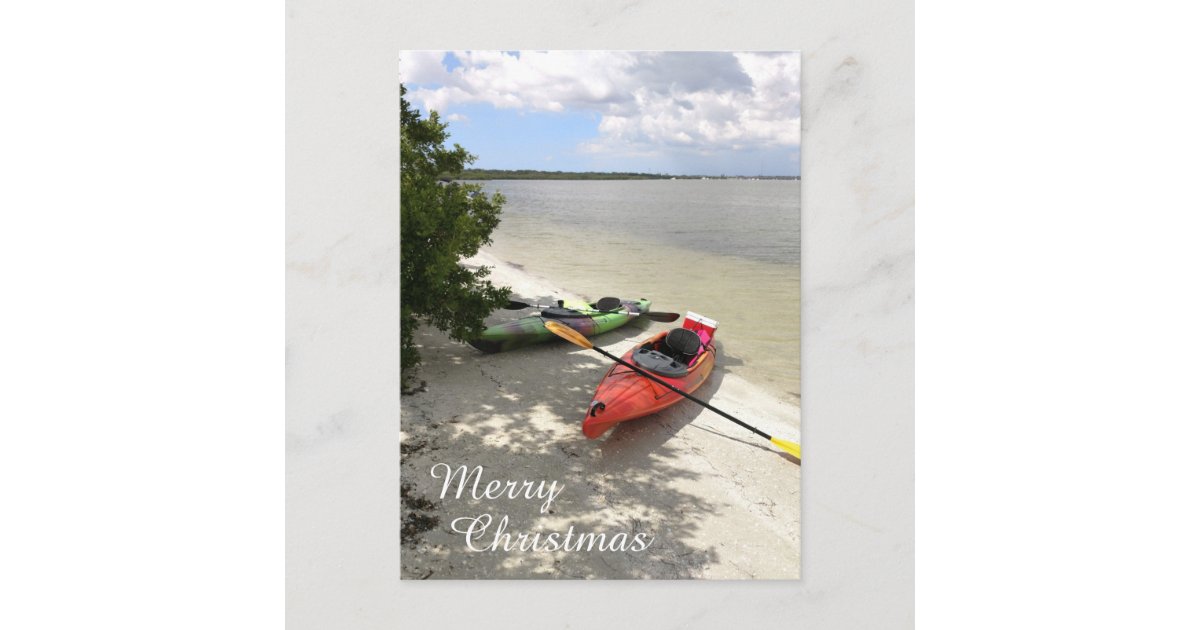 Kayak's on the Beach, Kayak Christmas Postcard | Zazzle