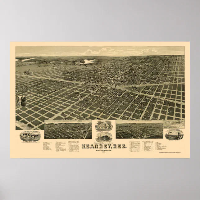 Kearney, NE Panoramic Map - 1889 Poster | Zazzle