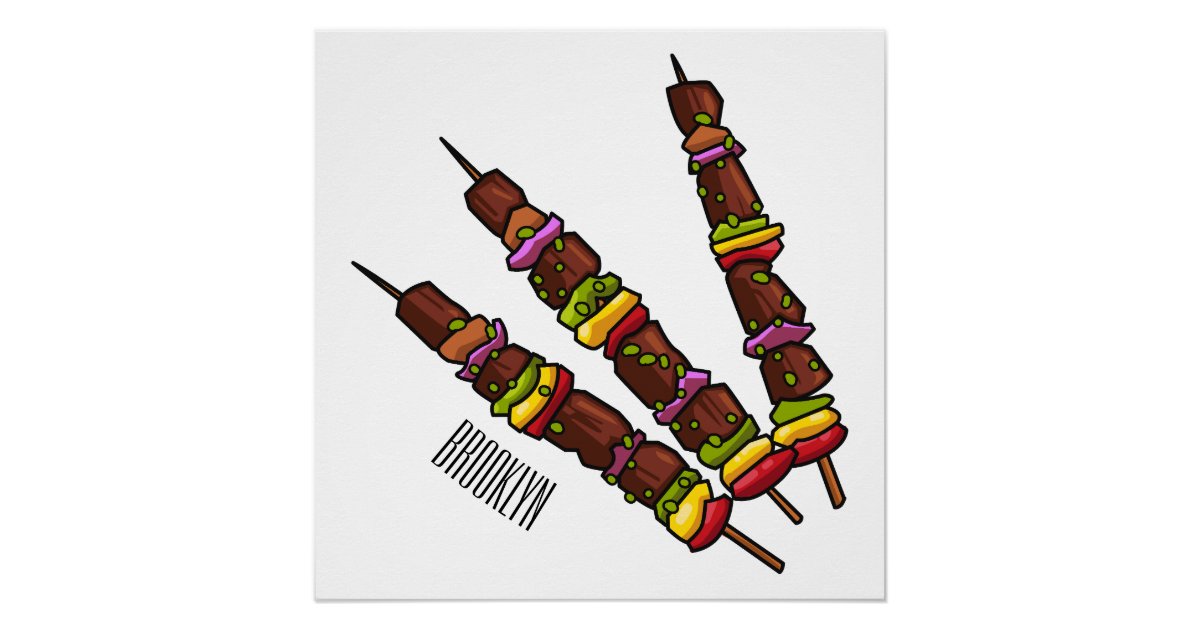 Kebab or kabob cartoon illustration poster | Zazzle