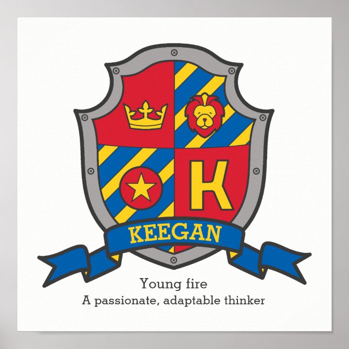 Keegan boys name meaning letter K heraldry kids Poster | Zazzle