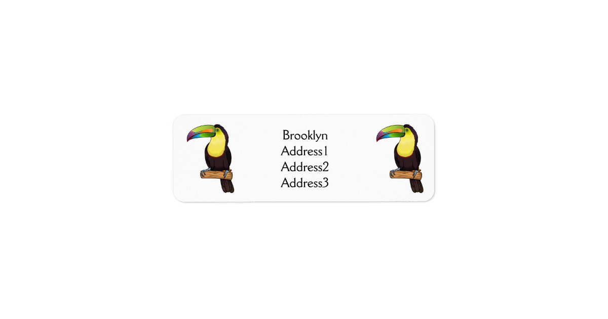 Keel-billed toucan bird cartoon illustration label | Zazzle