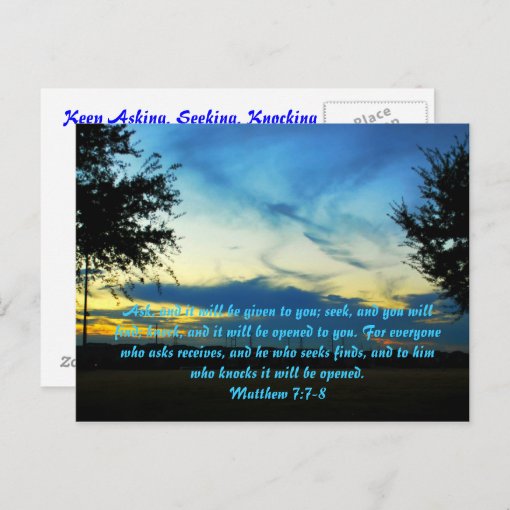Keep Asking, Seeking, Knocking Postcard | Zazzle