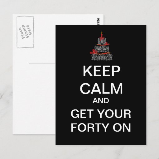 KEEP CALM 40th Birthday Mod Postcard (Black) | Zazzle