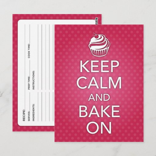 Keep Calm and Bake On Recipe Card Pink | Zazzle