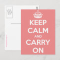 Keep Calm and Carry On Pink Postcard | Zazzle