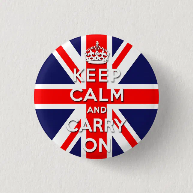 keep calm and carry on Union Jack flag Button | Zazzle