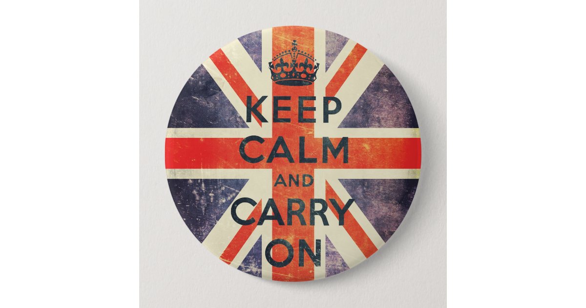 keep calm and carry on vintage Union Jack flag Pinback Button | Zazzle