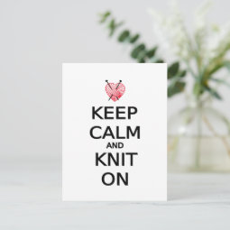 Keep calm and knit on postcard | Zazzle