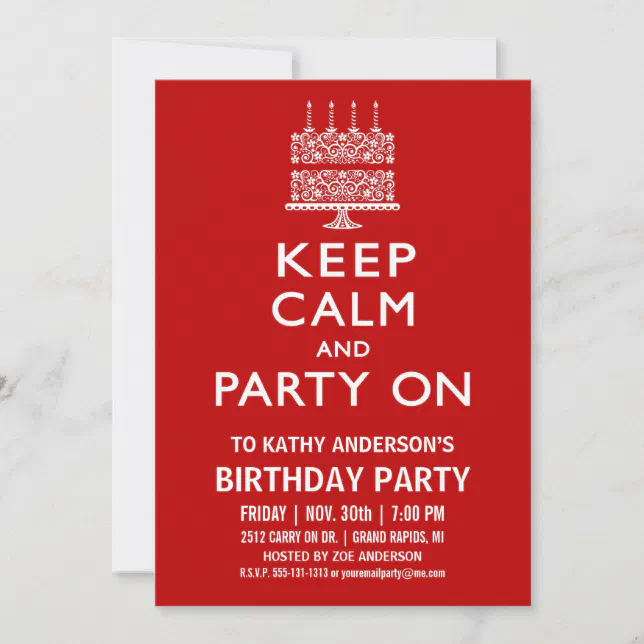 Keep Calm and Party On Birthday Invitation | Zazzle