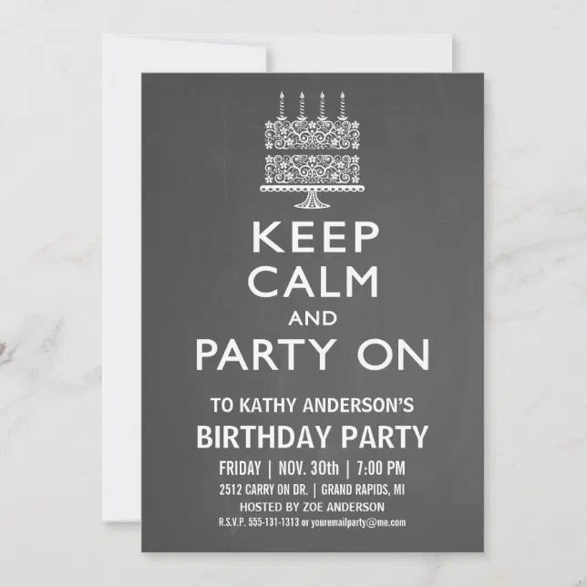 Keep Calm and Party On Birthday Invitation | Zazzle