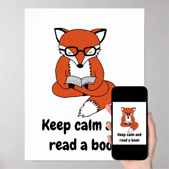 Keep calm and read book quote fox poster art print | Zazzle