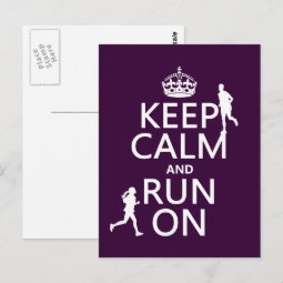 Keep Calm and Run On (customizable colors) Postcard | Zazzle