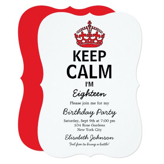 Keep Calm Eighteenth Birthday Invitation | Zazzle.com