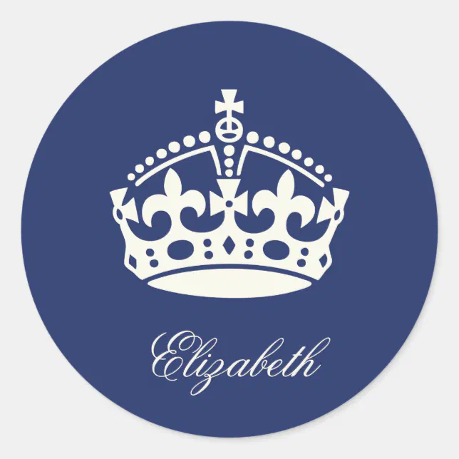 Keep Calm Navy Blue Crown Logo Party Favor Sticker | Zazzle