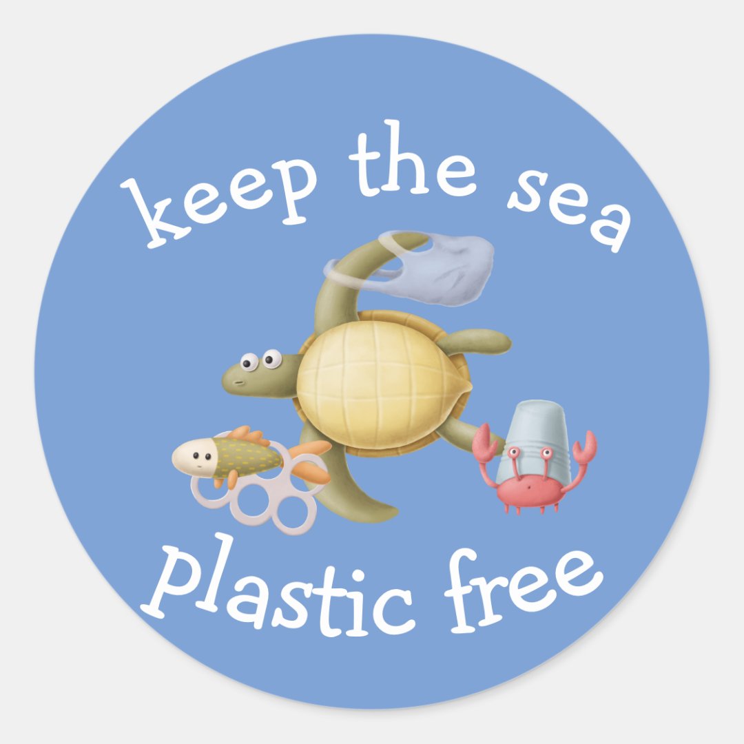 Keep the Sea Plastic Free Turtle Crab Classic Round Sticker | Zazzle