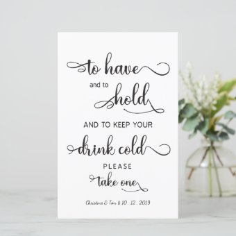 "Keep your drink cold" Modern Wedding Sign | Zazzle